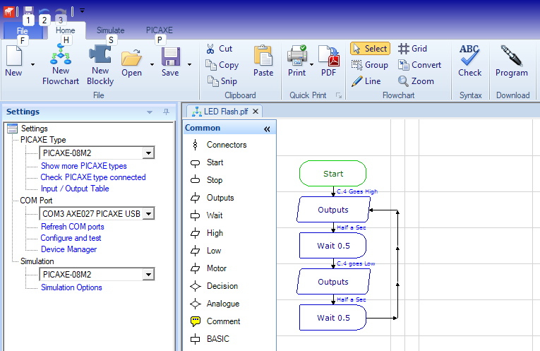 rOmV4 - Picaxe 02 LED Flash